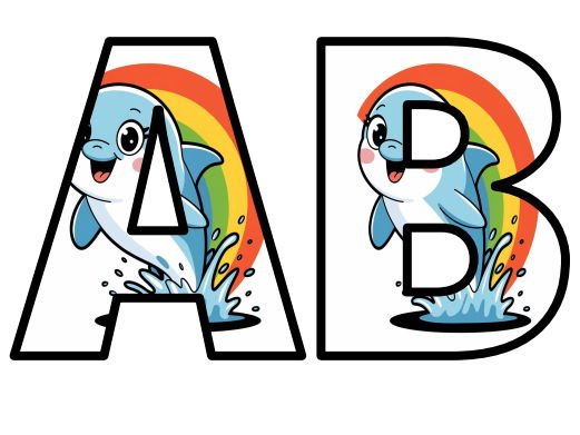 Dolphin Rainbow Sea Animal Happy Cartoon Lettering Set Display Title ...