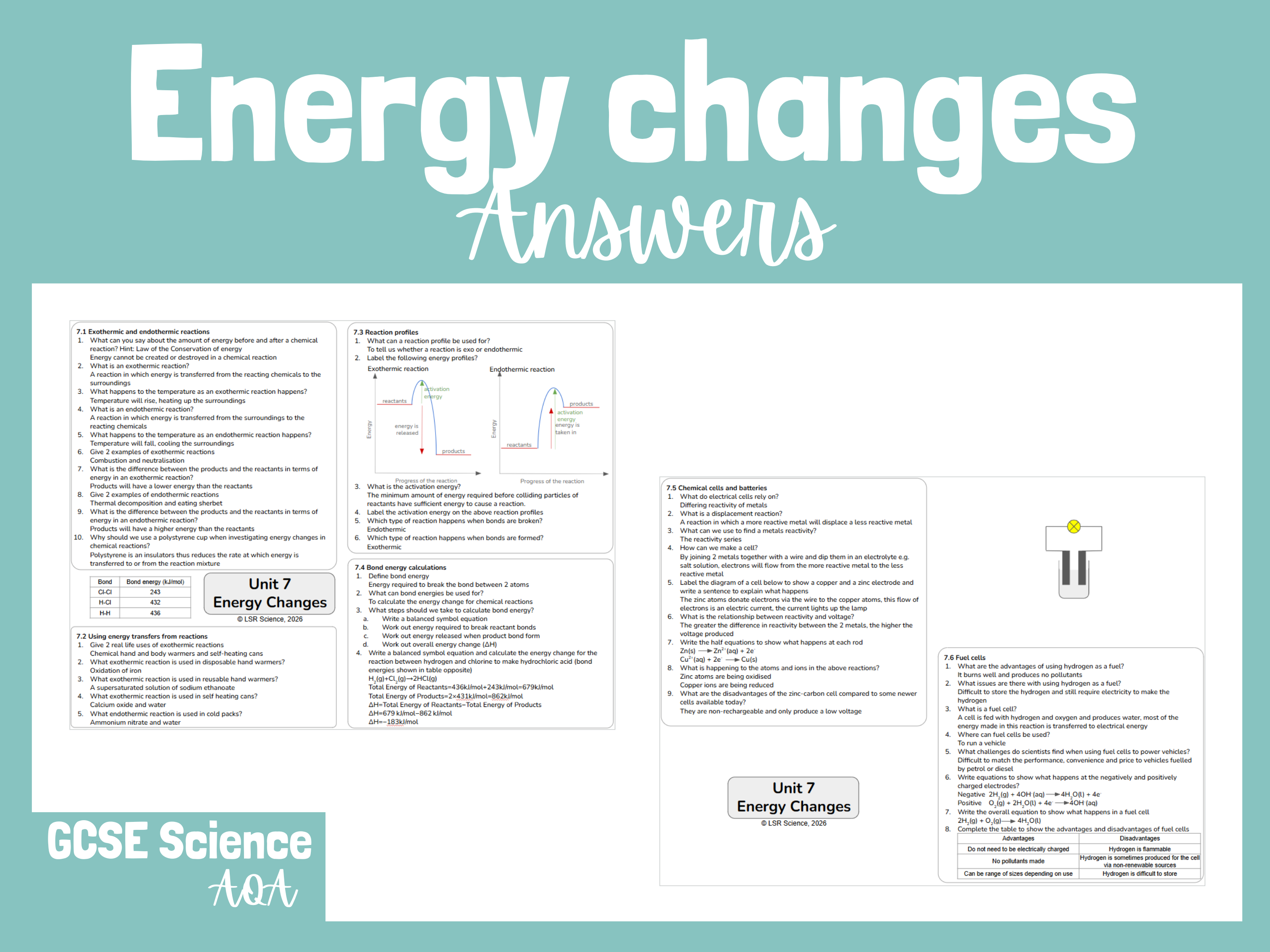 AQA GCSE Combined Science & Chemistry: Energy Changes Revision Mat ...