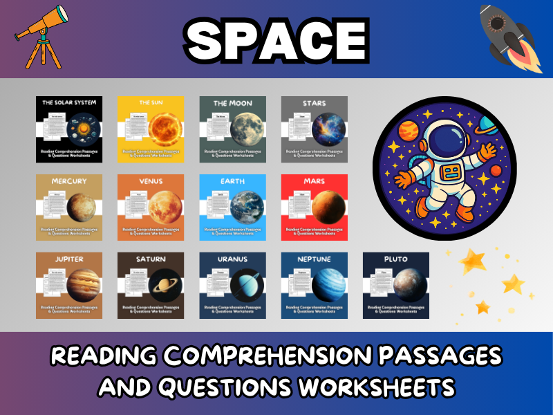 Space Reading Comprehension Passages and Questions Worksheets Bundle ...