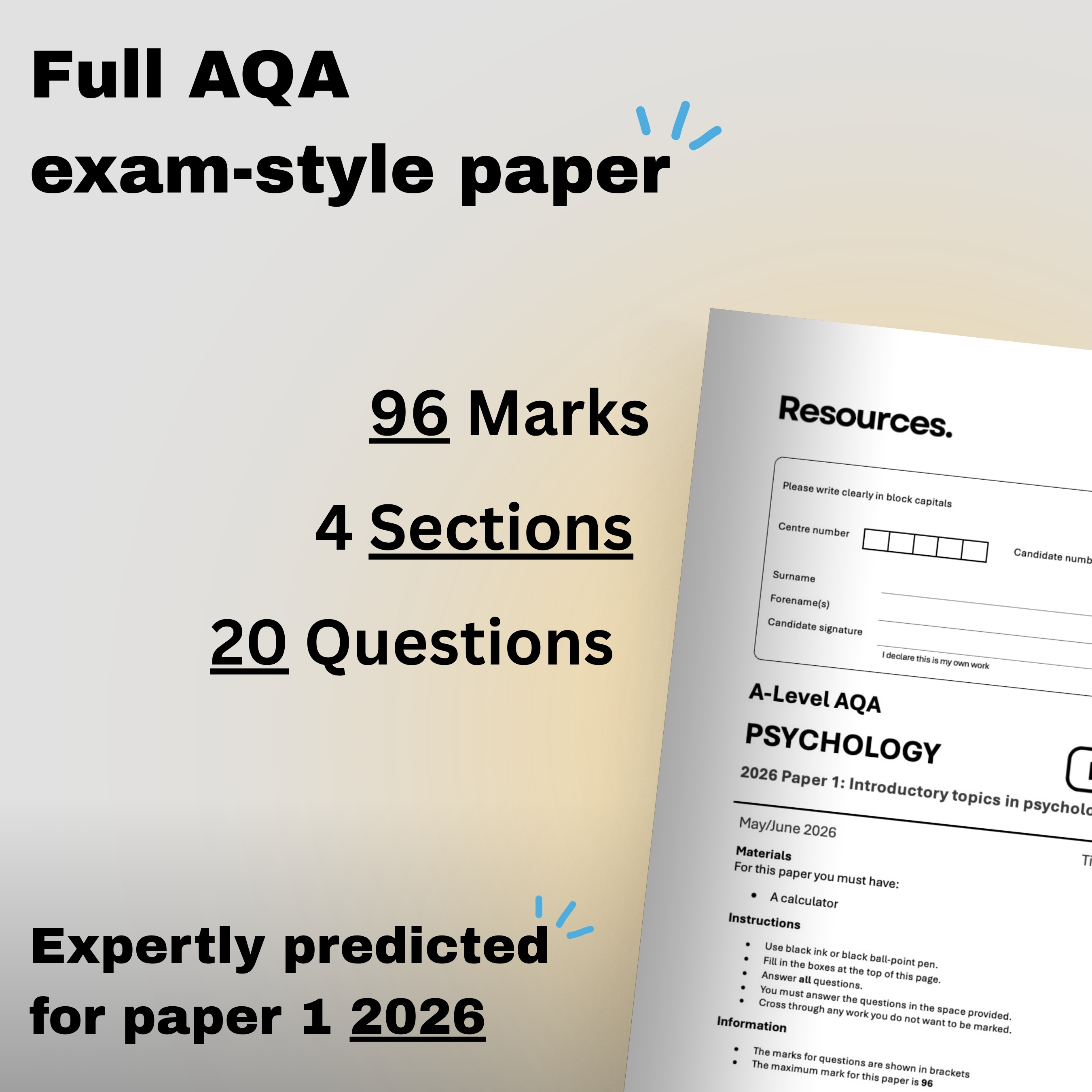 A-Level Psychology AQA Predicted Paper 1 2026 | Teaching Resources