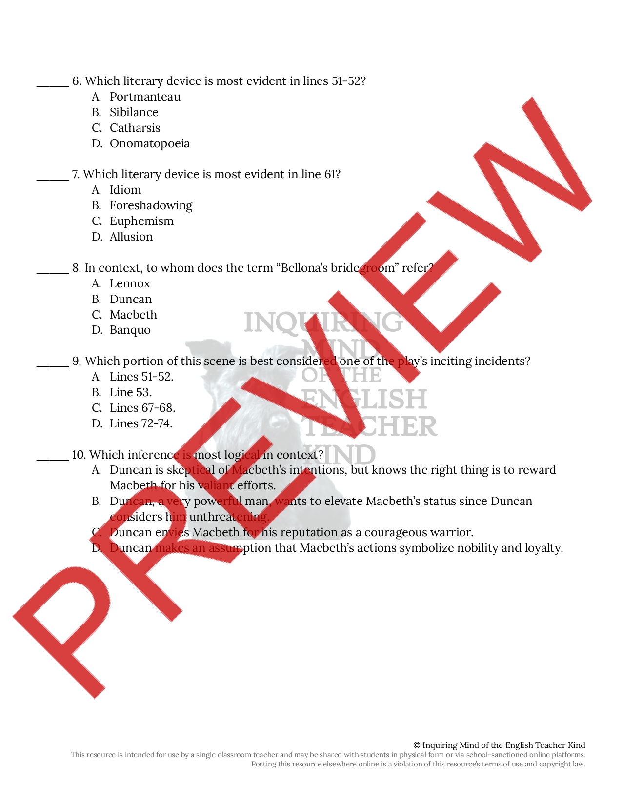 Macbeth Act 1 Scene 2 Close Reading Worksheet | Teaching Resources