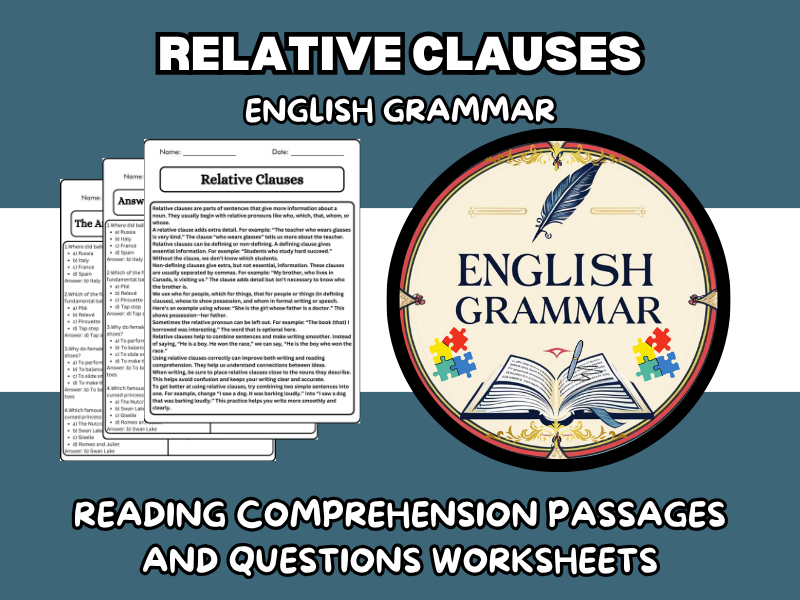 Relative Clauses - English Grammar Reading Comprehension Passages ...