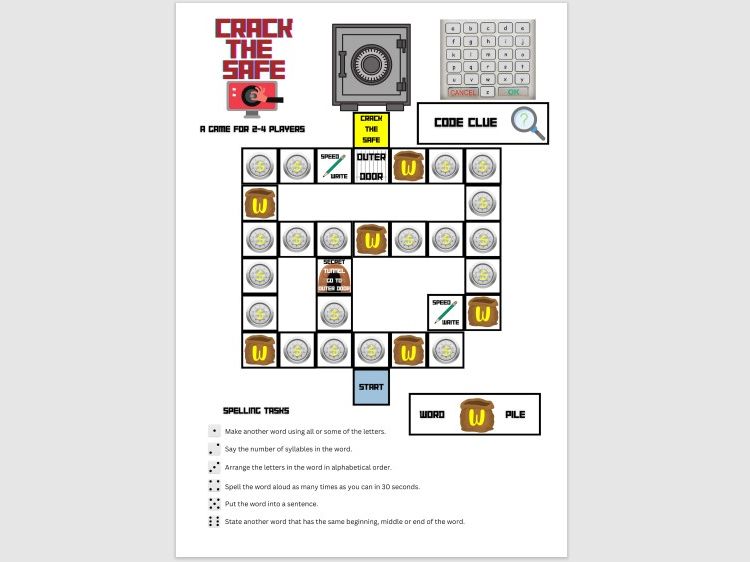 Crack the Safe spelling board game | Teaching Resources
