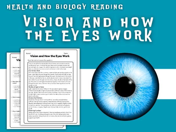 Vision and How the Eyes Work - Health Reading Worksheet | Teaching ...