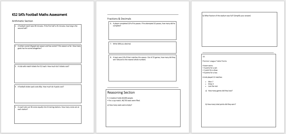 KS2 SATs Style Test Paper (Football Themed) | Teaching Resources