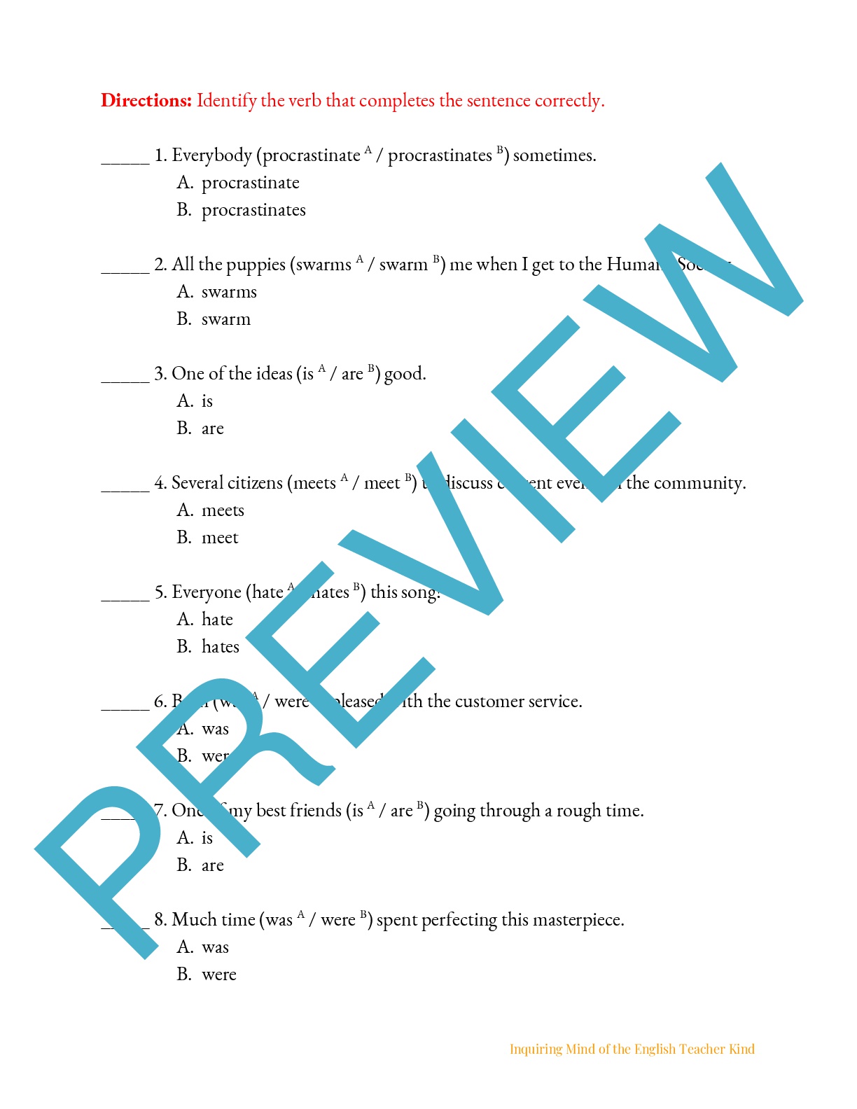 Grammar Worksheet on Indefinite Pronouns | Teaching Resources