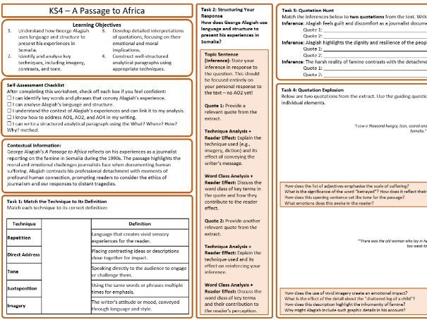 Q4 A Passage to Africa iGCSE Edexcel English Lang | Teaching Resources