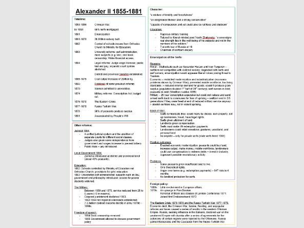 IB History - Alexander II summary sheet | Teaching Resources