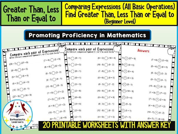 Greater Than, Less Than, or Equal To - Compare Numerical Expressions ...