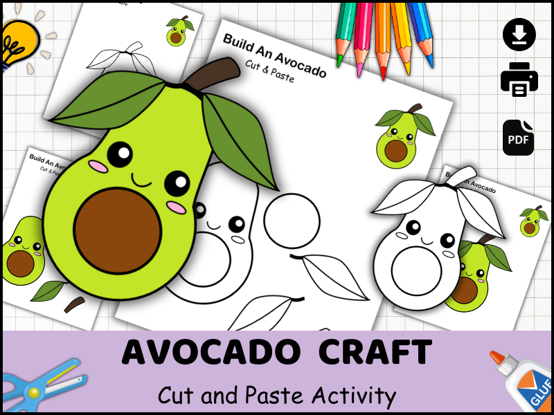 Avocado Craft for Kids | Printable Cut and Paste Activity | Fruit ...
