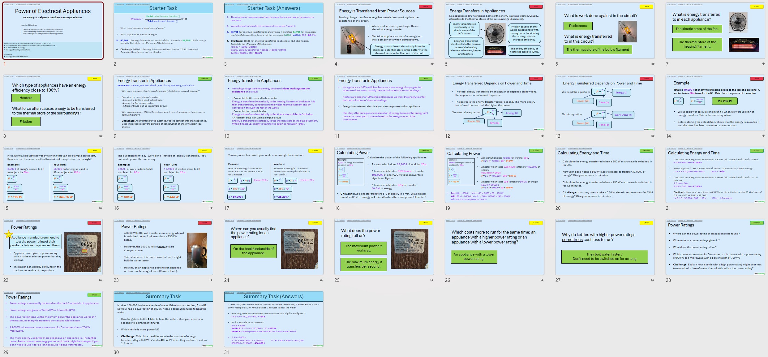Power of Electrical Appliances Lesson GCSE Physics | Teaching Resources