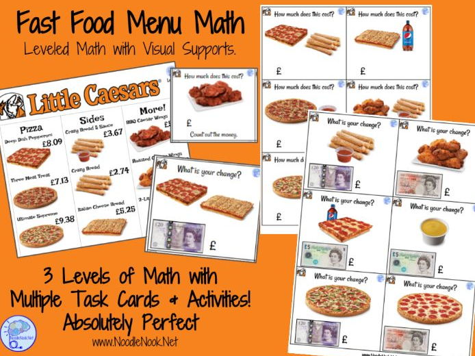 Fast Food Menu Math- LITTLE CAESARS for Autism Units and Early ...