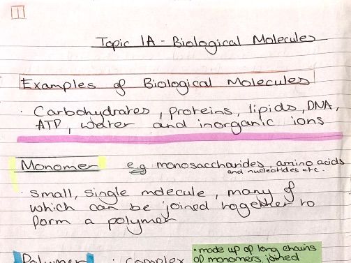 Biological Molecules AQA A LEVEL BIOLOGY | Teaching Resources