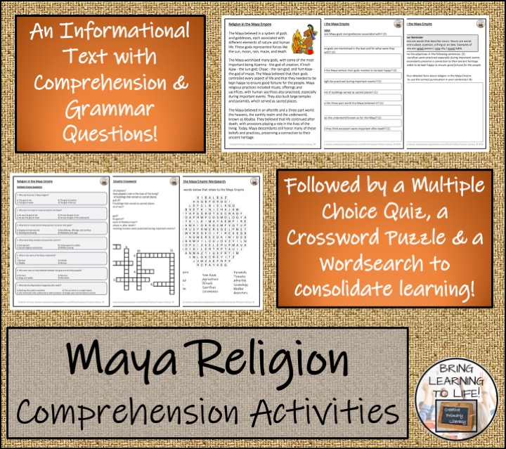 Maya Religion Reading Passage Comprehension Activities | Year 3 or Year ...