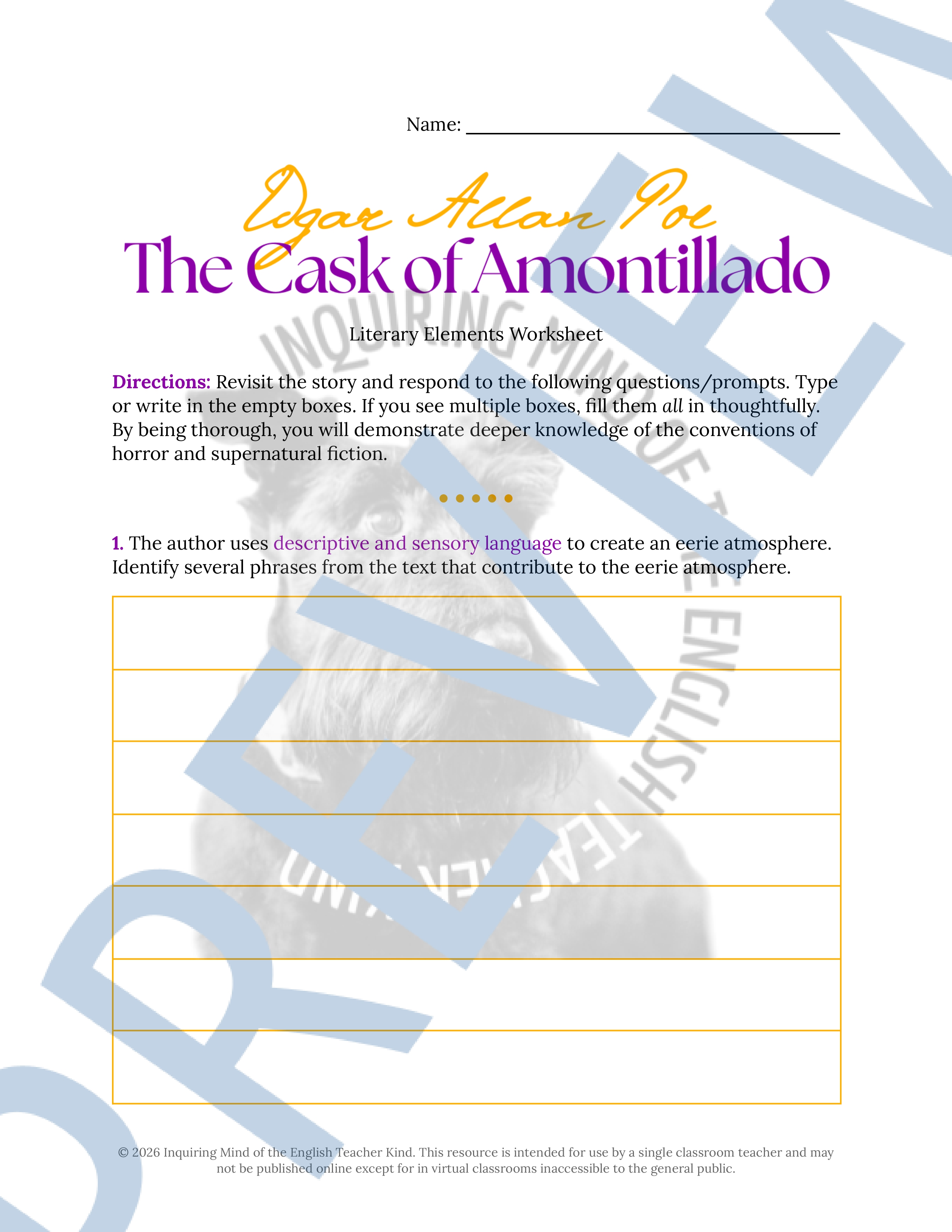 “The Cask of Amontillado” by Edgar Allan Poe Literary Elements ...