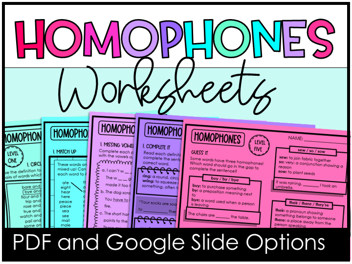 Fun Homophones Worksheets Printable and Digital Slides | Teaching Resources