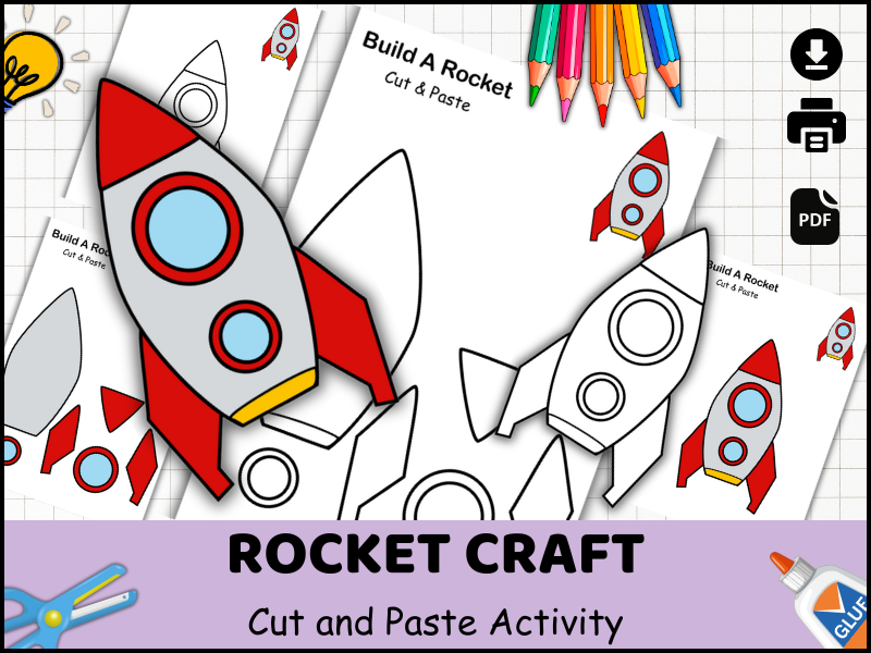 Rocket Craft Printable | Space Theme Cut and Paste Activity | Preschool ...