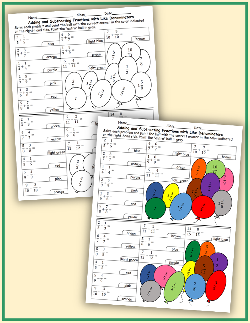 Adding And Subtracting Fractions Color By Number Multiplying Fractions