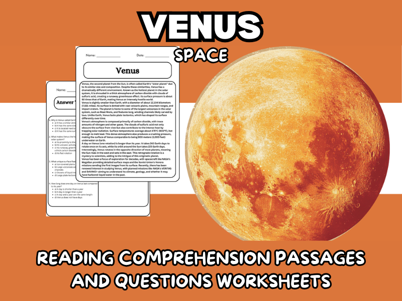 Venus - Space Reading Comprehension Passages and Questions Worksheets ...