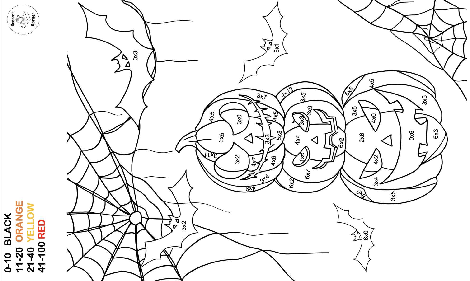 Halloween Times Tables Colouring Sheets Teaching Resources