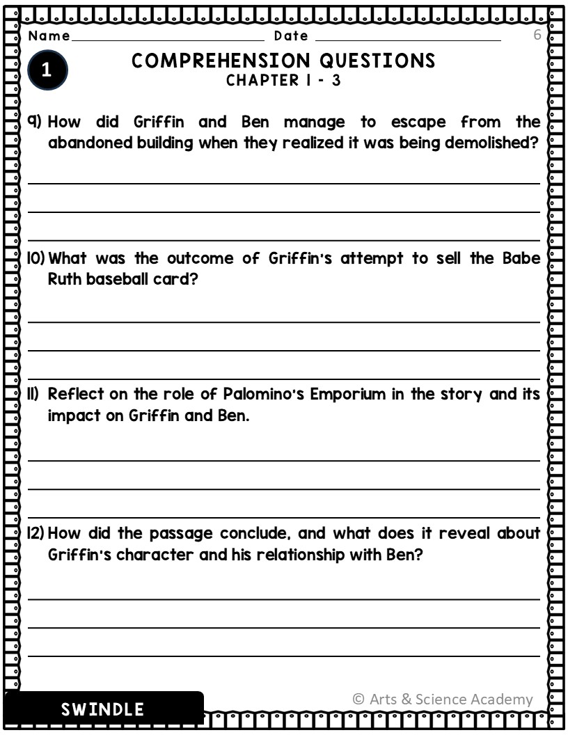 SWINDLE Novel Study Comprehension, Critical Thinking, Vocab, MCQs, True ...
