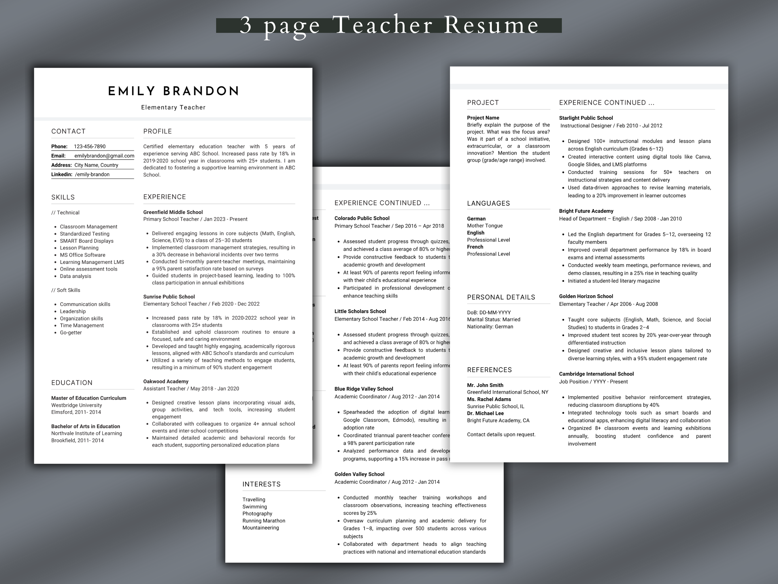 Teacher Resume Google Docs, CV Template for teachers, Elementary ...
