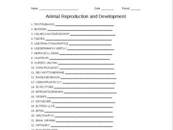 Animal Reproduction and Development Word Scramble for an Introduction ...