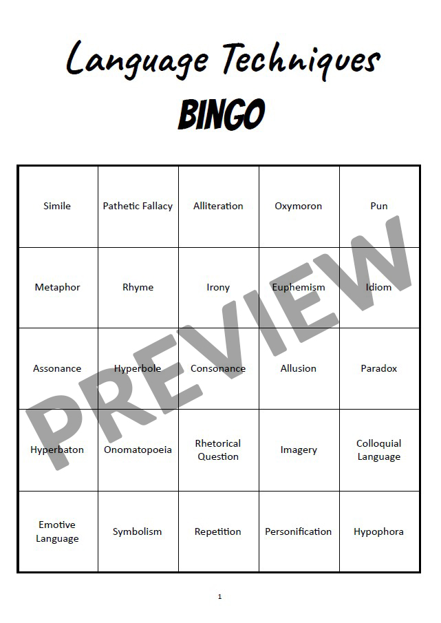 Figurative Language Techniques Bingo | Teaching Resources