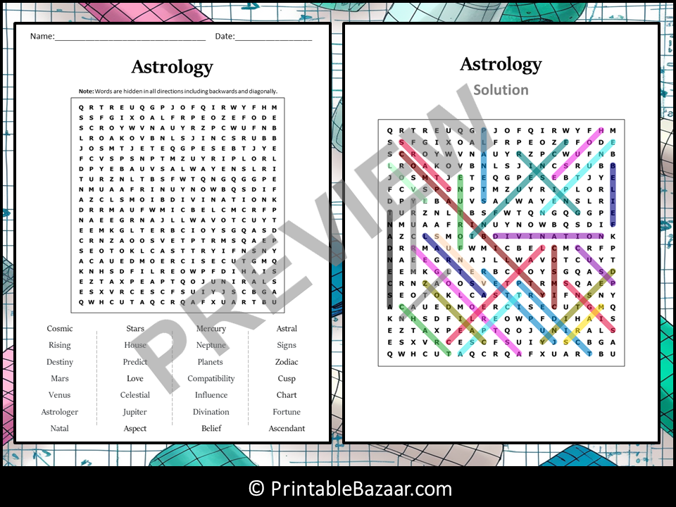 Astrology Word Search Puzzle Worksheet Activity | Teaching Resources