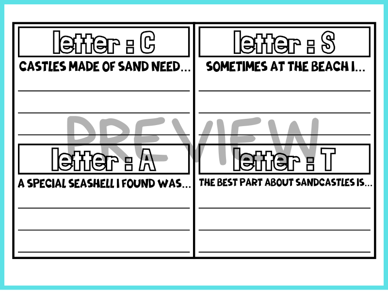 Summer Sandcastle Big Letter Writing Prompts Booklet | Literacy for ...