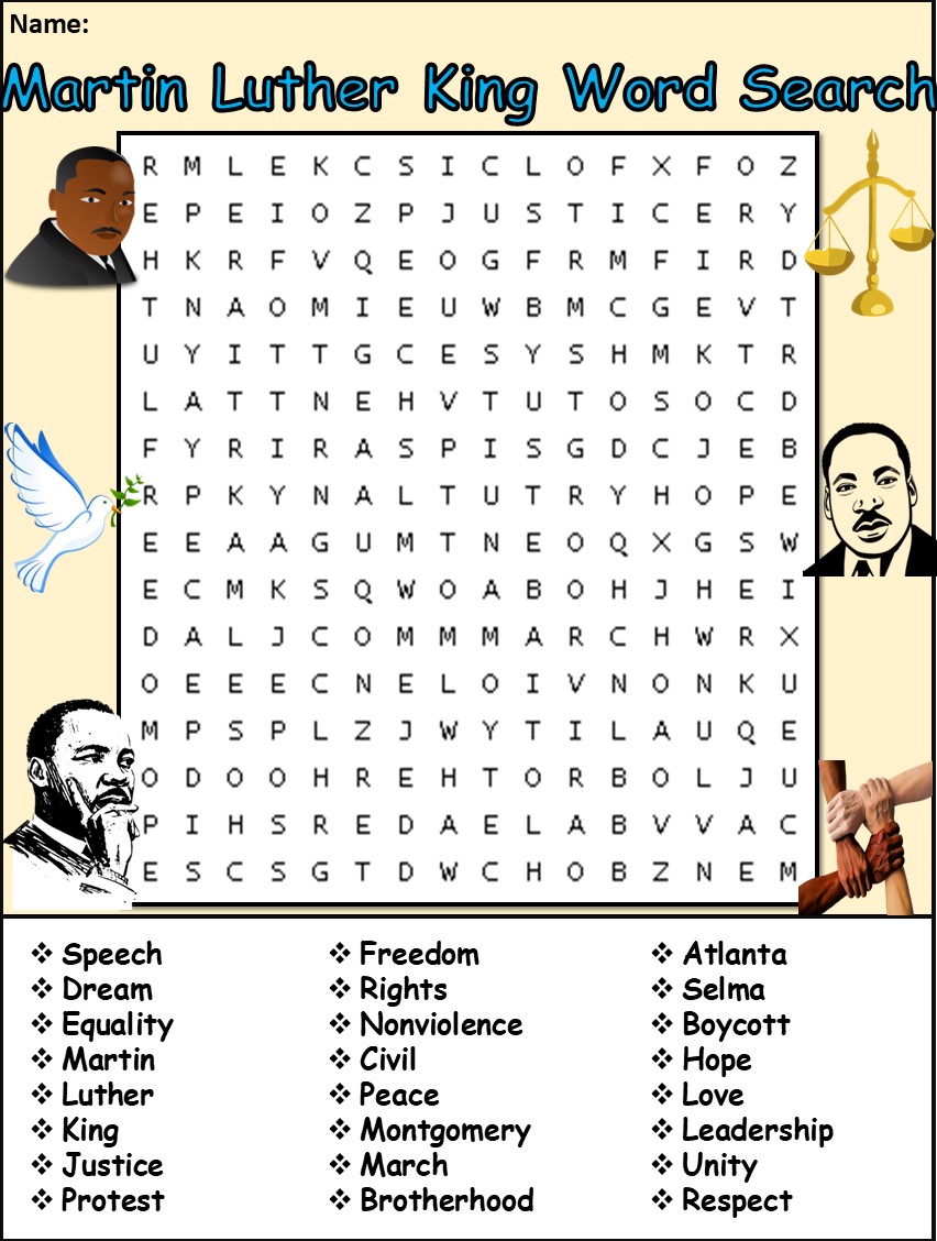 Martin Luther King Jr Word Search and Maze – Easy Puzzle Pack (24 Words ...