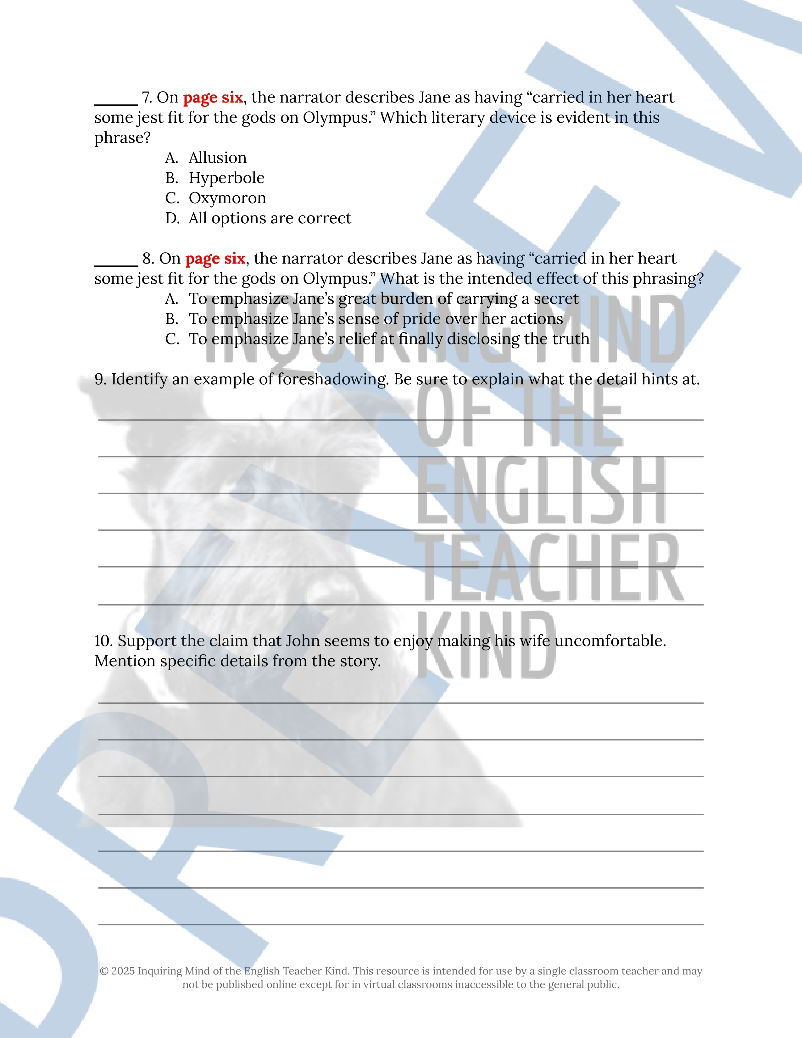 "The Christmas Present" by Richmal Crompton Literary Analysis Worksheet ...