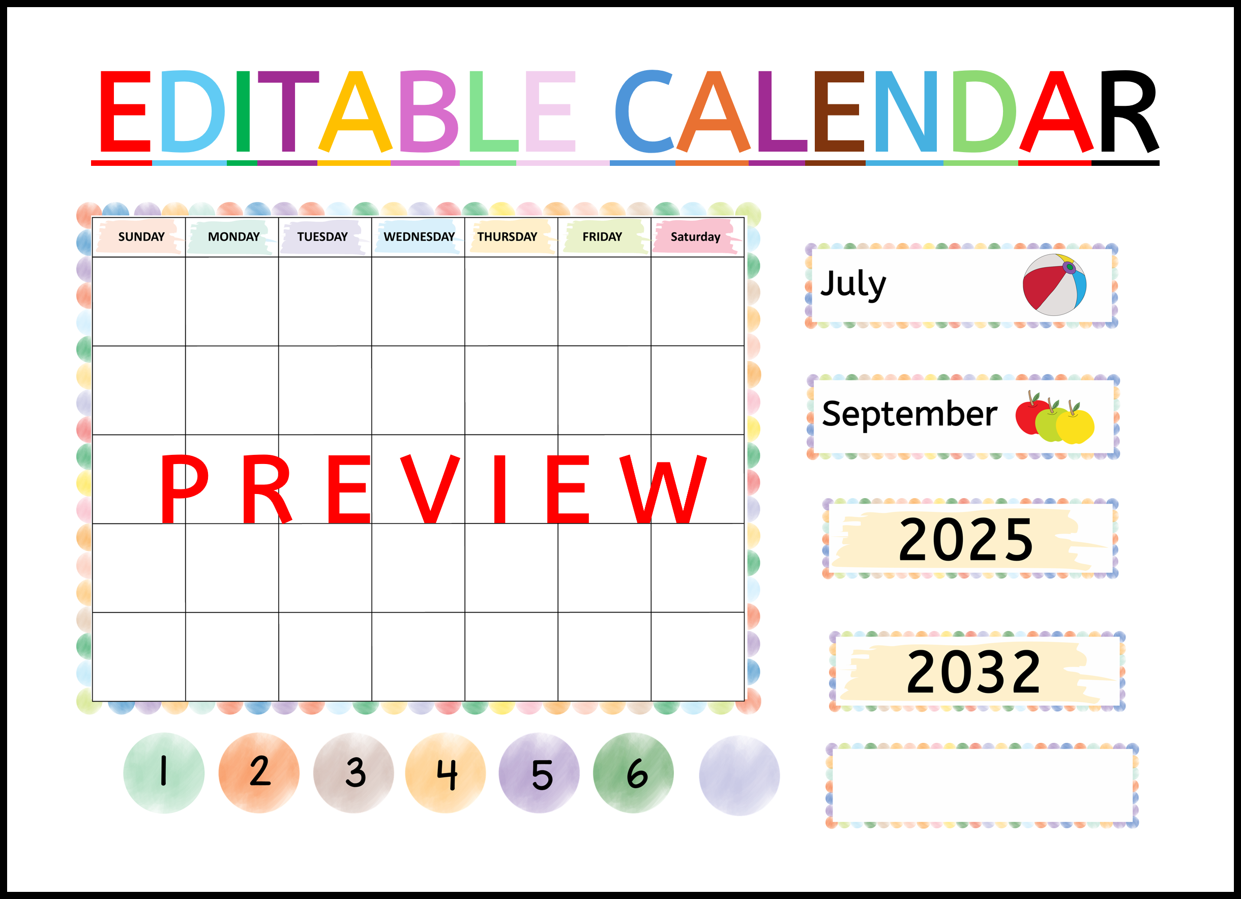 Calendar: Water Color Theme Calendar/Weather Chart/Days of the Week ...