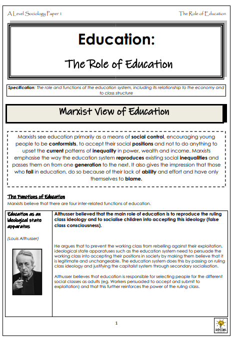 AQA A level Sociology - Education - Marxist View of Education ...