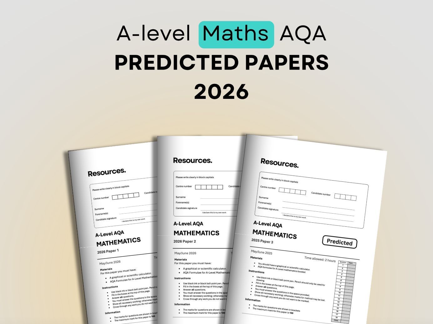 A-Level Maths AQA Expertly Predicted Papers for 2026 | Teaching Resources