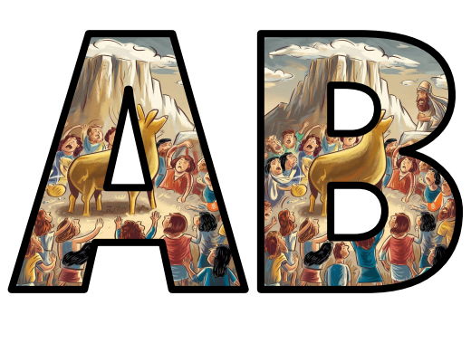 Israelites worshipping a golden calf Moses watches Lettering Set ...