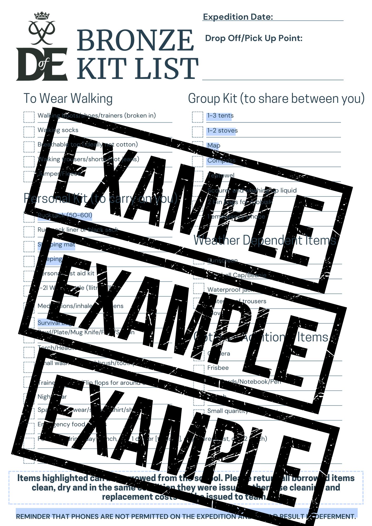 Bronze Duke of Edinburgh Award - Kit List | Teaching Resources