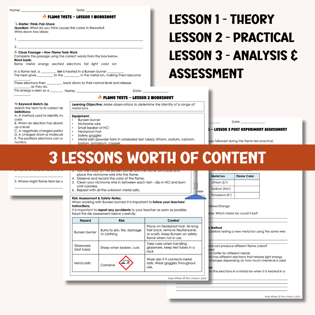 KS3 Chemistry Flame Tests Mini Unit (3 Lessons, Practical, Worksheets ...