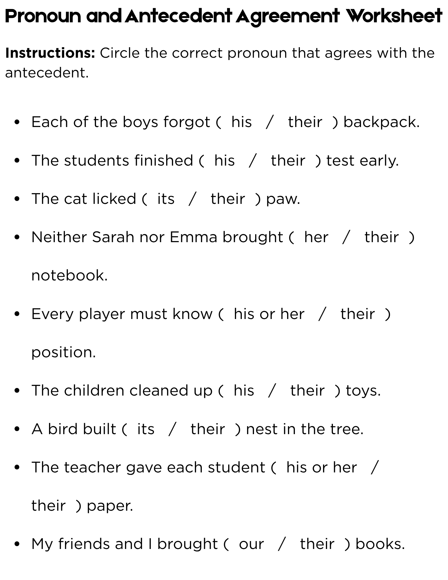 Pronoun and Antecedent Agreement Worksheet | Teaching Resources