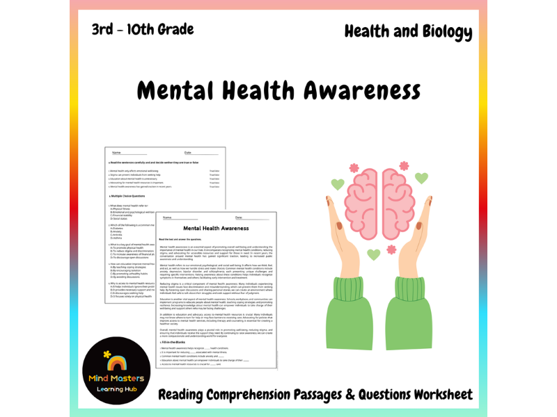 Mental Health Awareness Reading Comprehension Passages & Questions ...