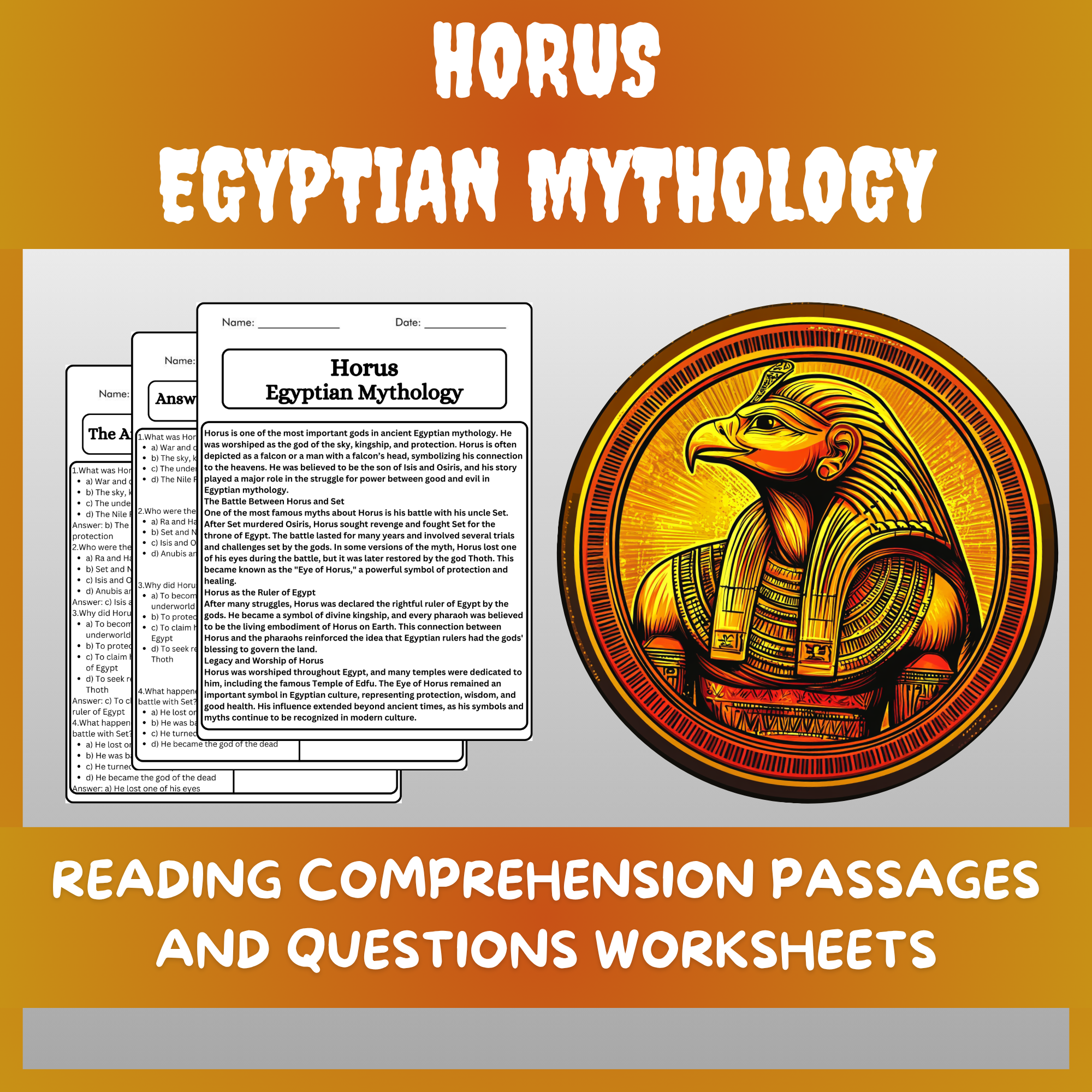 Horus - Egyptian Mythology Reading Comprehension Passages & Questions ...