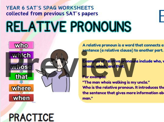 Relative Pronouns- Year 6 SPAG SAT's - GRAMMAR - Worksheet | Teaching Resources