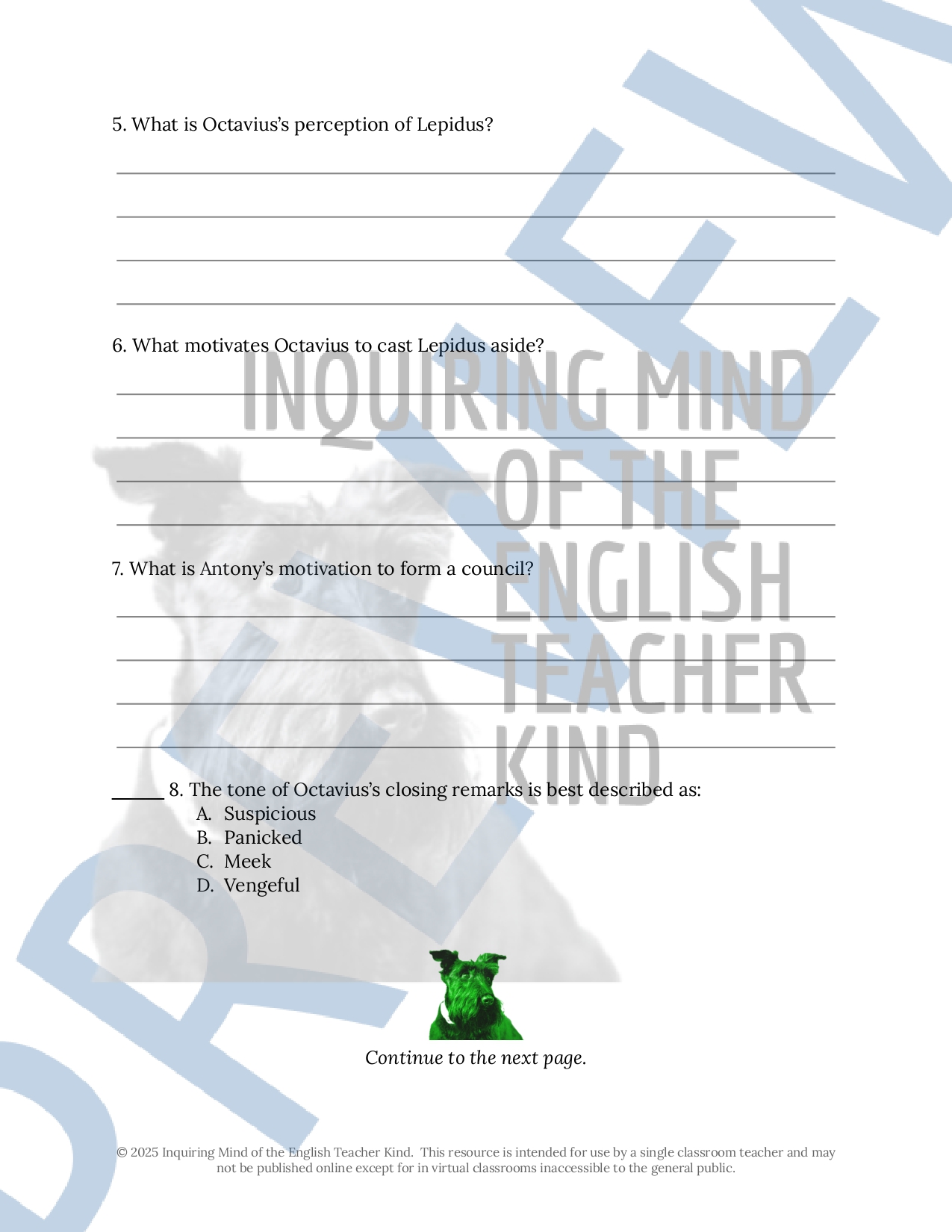 Julius Caesar Act 4 Scene 1 Close Reading Analysis Worksheet and Answer ...