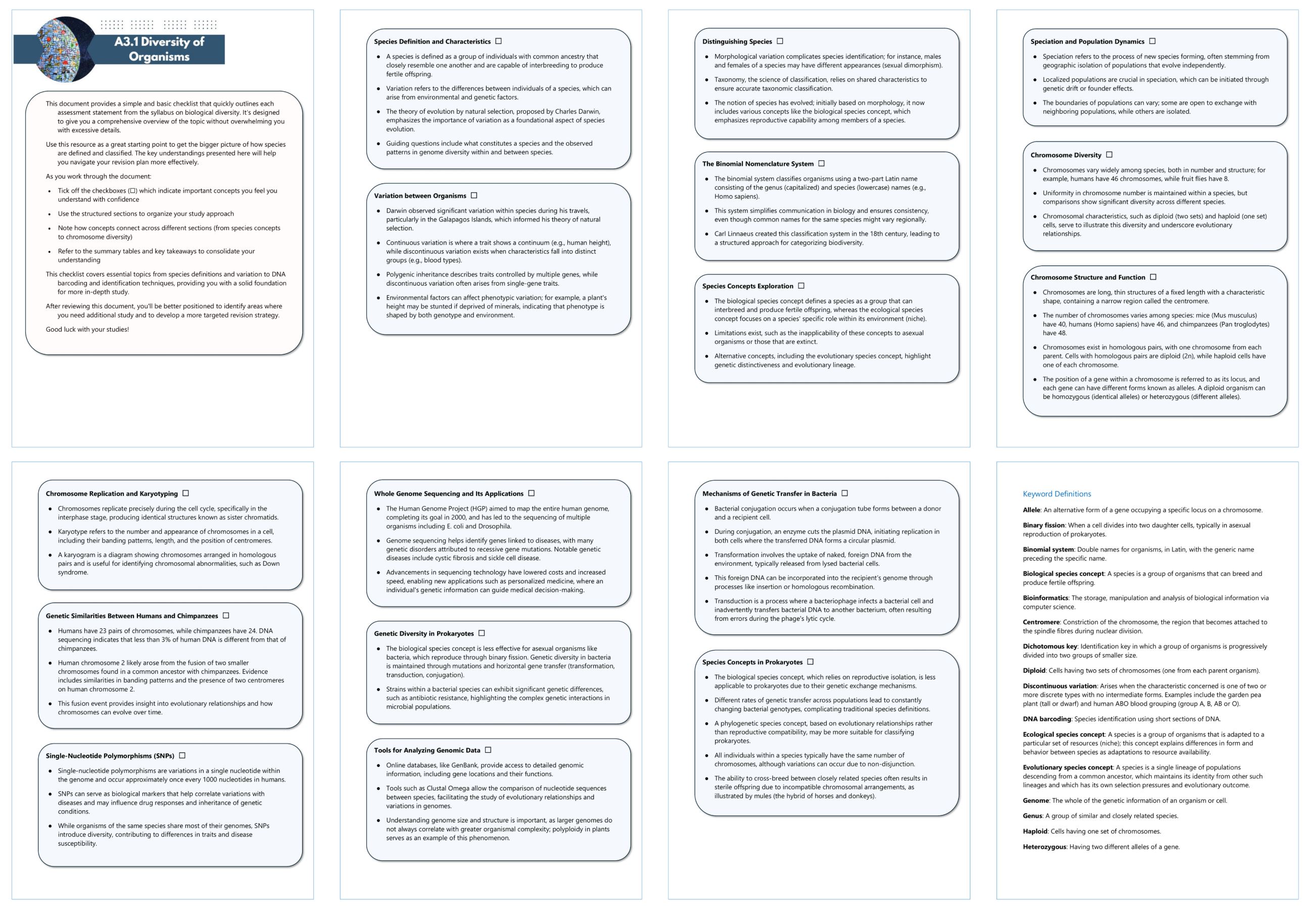 IB DP Biology A3.1 Diversity of Organisms Condensed Topic Notes 2026 ...