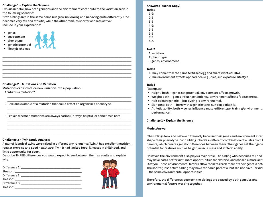 B13/L1 - Variation Revision Worksheet With Answers/ GCSE / AQA ...