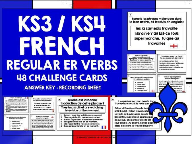 FRENCH ER VERBS PRESENT TENSE CHALLENGE CARDS | Teaching Resources