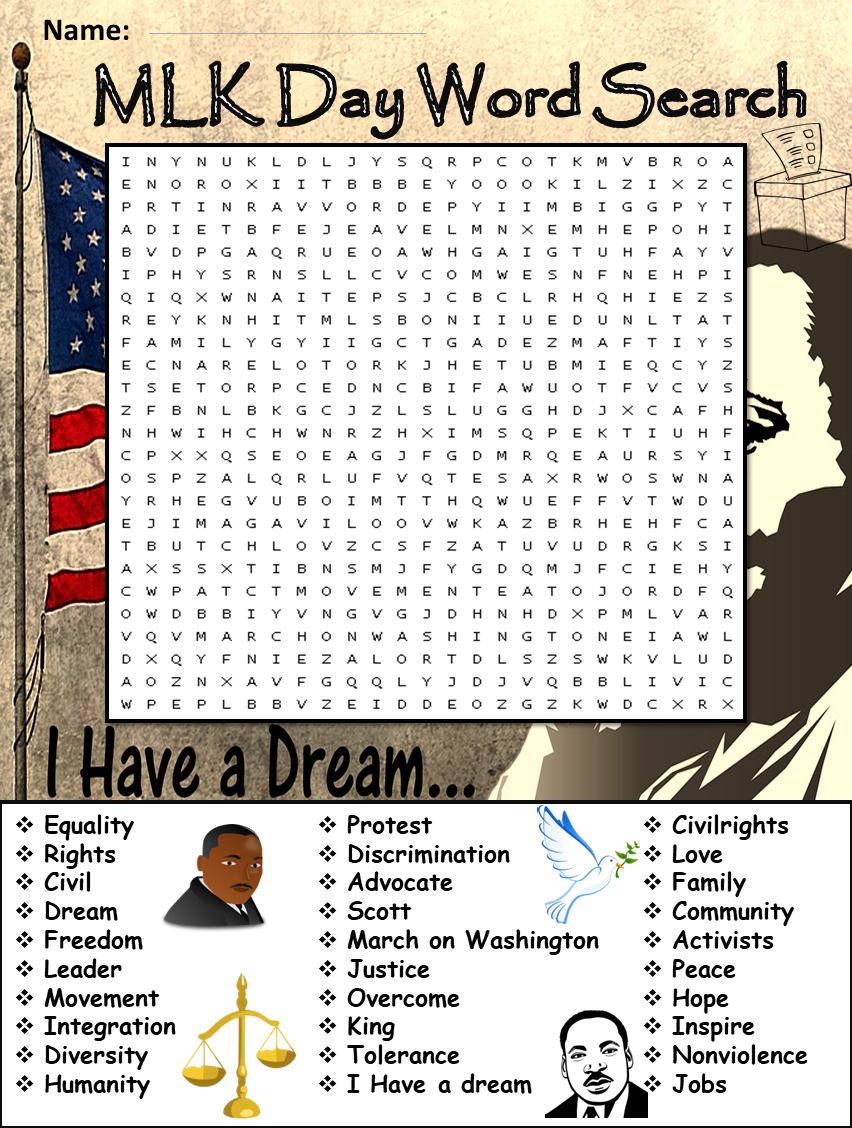 Martin Luther King Jr Word Search and Maze – MLK Civil Rights Activity ...