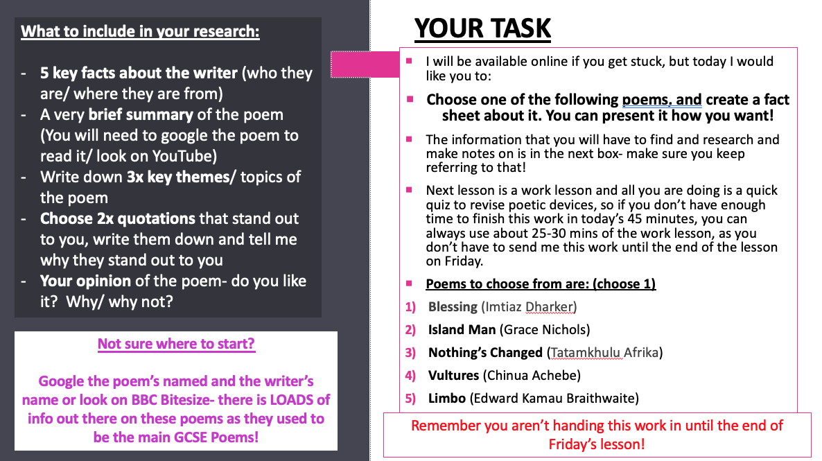 KS3 Remote Learning Bundle/ Unit- Different Cultures Poetry | Teaching ...