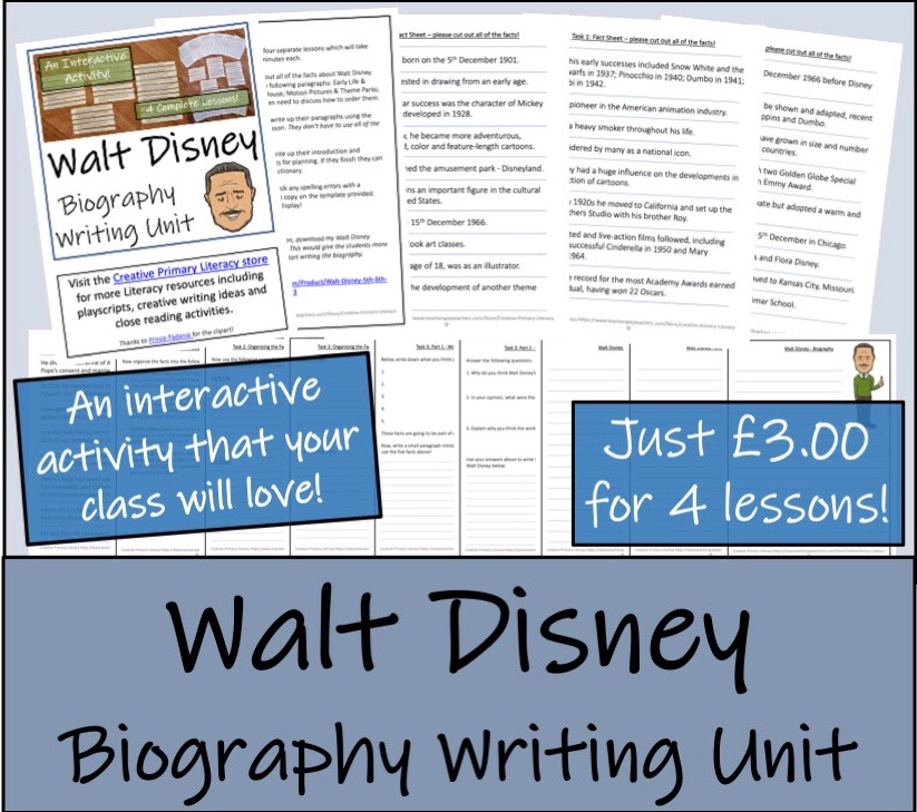UKS2 Literacy - Walt Disney Biography Writing Unit | Teaching Resources