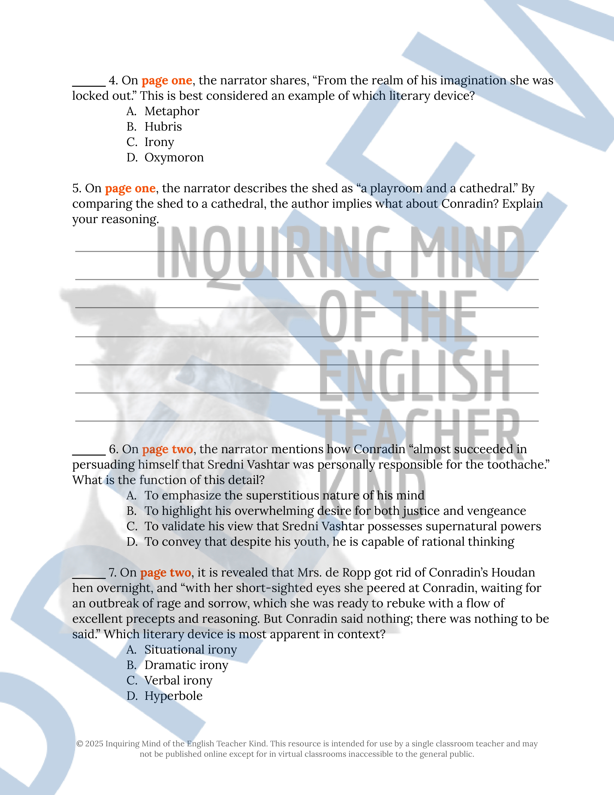 "Sredni Vashtar" by Saki Close Reading Analysis Worksheet (Halloween ...